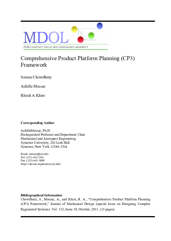 (PDF) Comprehensive Product Platform Planning (CP3) Framework | Victor ...