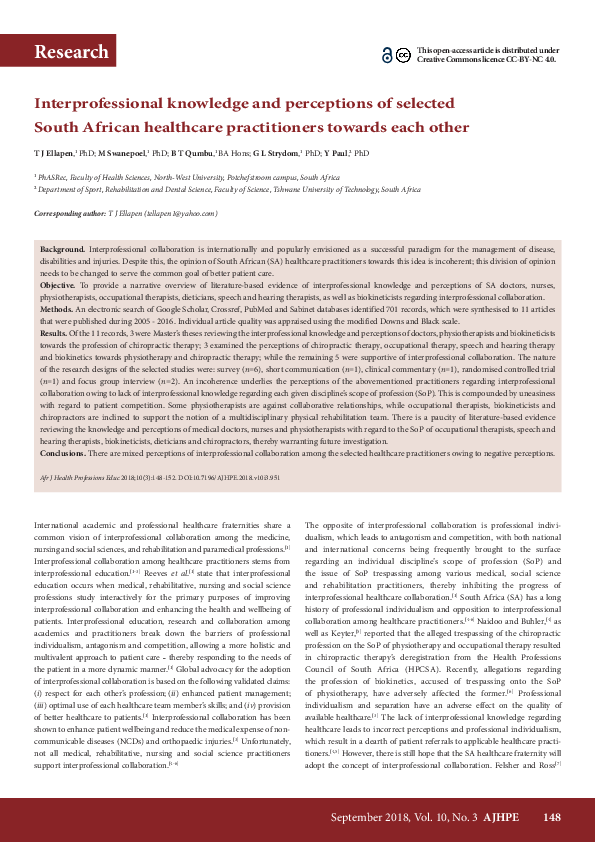 (PDF) Interprofessional knowledge and perceptions of selected South African healthcare ...