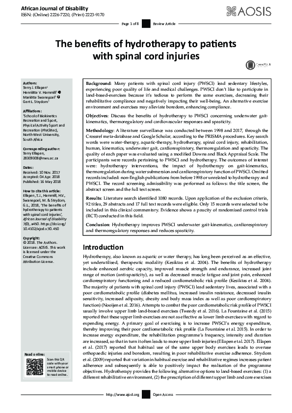 (PDF) The benefits of hydrotherapy to patients with spinal cord injuries