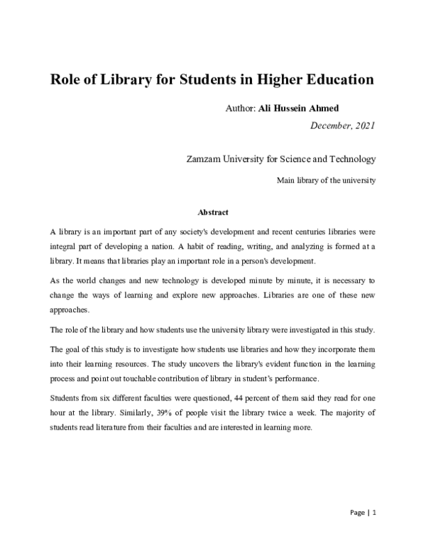 (DOC) Role of Library for Students in Higher Education