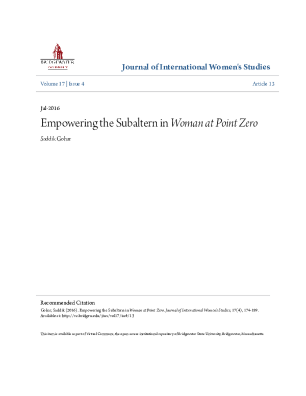 (PDF) The Subaltern in Woman at Point Zero