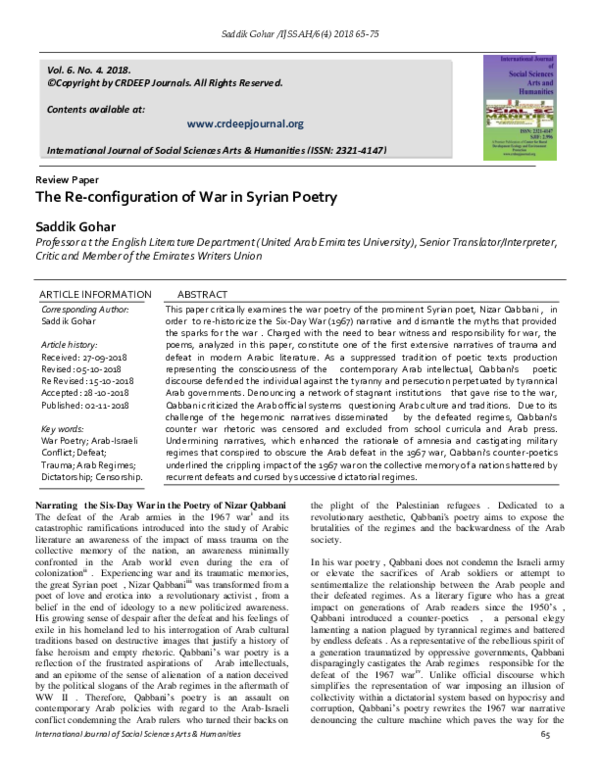 (PDF) The Re-configuration of War in Syrian Poetry