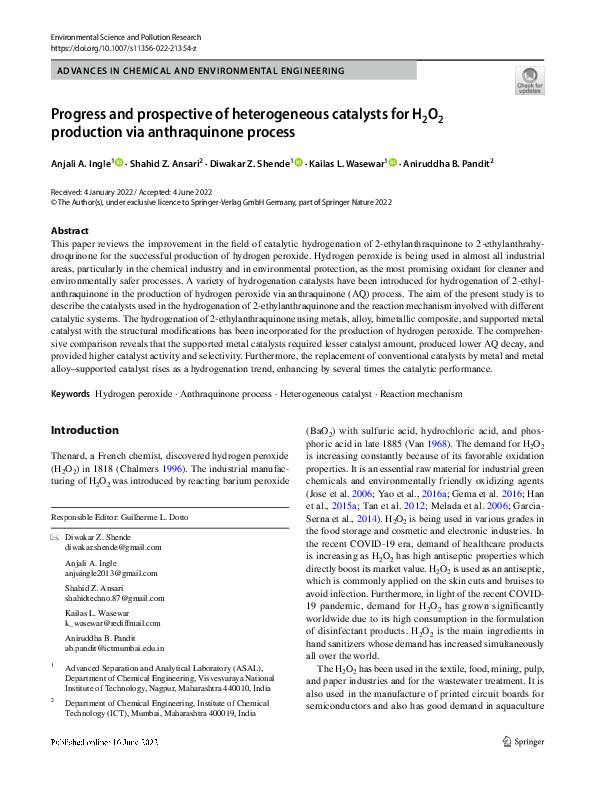 (PDF) Progress and prospective of heterogeneous catalysts for H2O2 ...