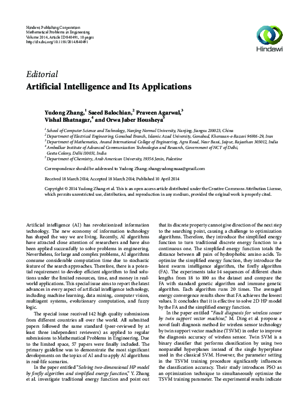 (PDF) Artificial Intelligence and Its Applications | ayeni ayobami - Academia.edu