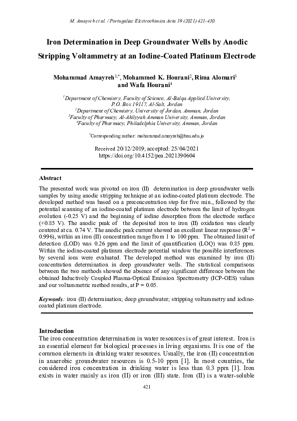 (PDF) Iron Determination in Deep Groundwater Wells by Anodic Stripping ...