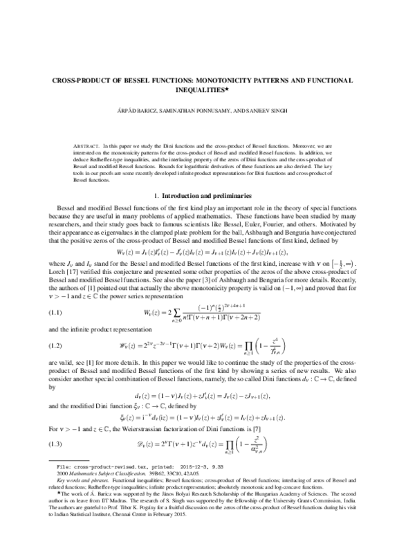 Pdf Cross Product Of Bessel Functions Monotonicity Patterns And