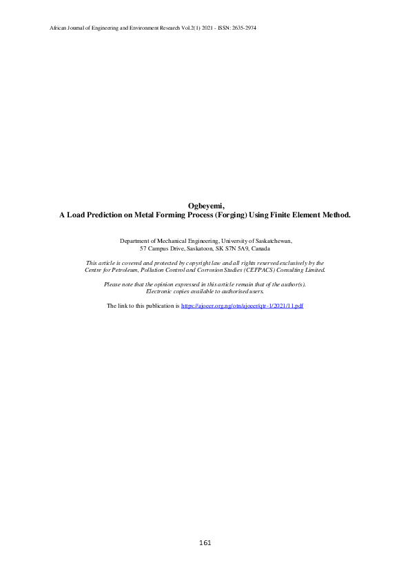 Pdf A Load Prediction On Metal Forming Process Forging Using Finite Element Method