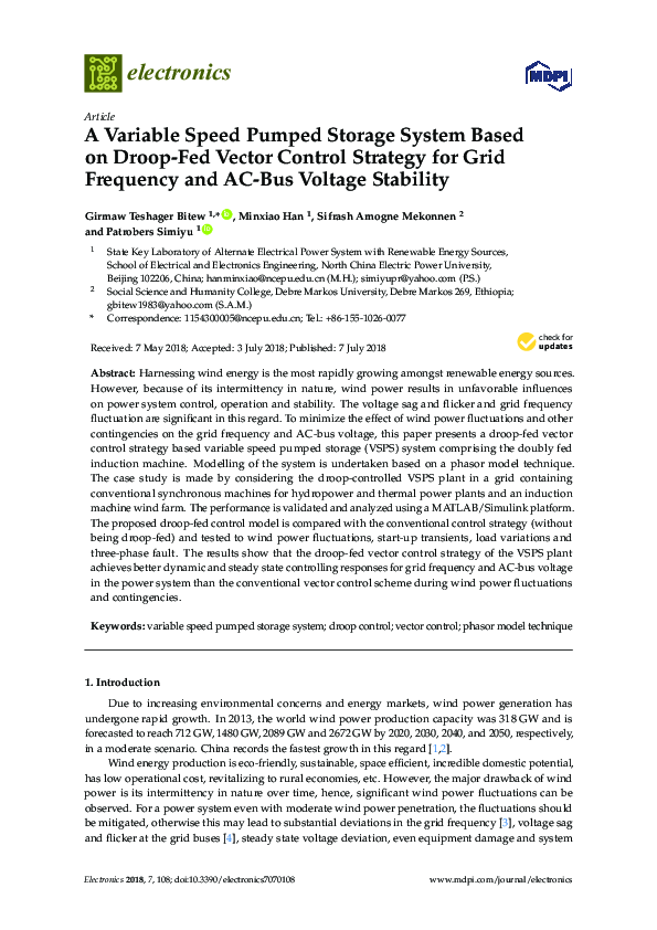 (PDF) A Variable Speed Pumped Storage System Based on Droop-Fed Vector ...
