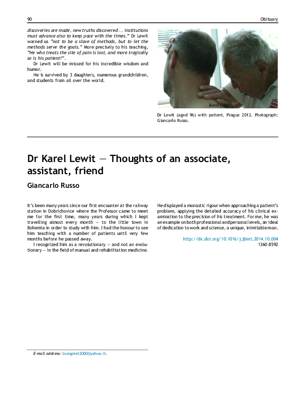 (PDF) Dr Karel Lewit – Thoughts of an associate, assistant, friend ...