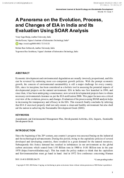 (PDF) A Panorama on the Evolution, Process, and Changes of EIA in India and Its Evaluation Using ...
