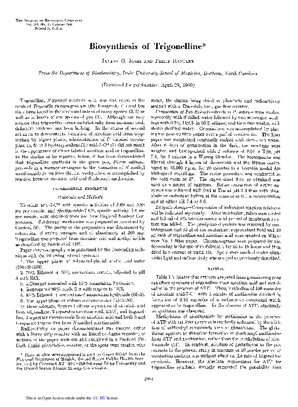 (PDF) Biosynthesis of Trigonelline