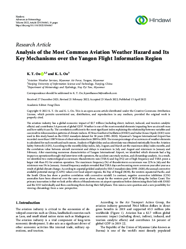 (PDF) Analysis of the Most Common Aviation Weather Hazard and Its Key Mechanisms over the Yangon ...