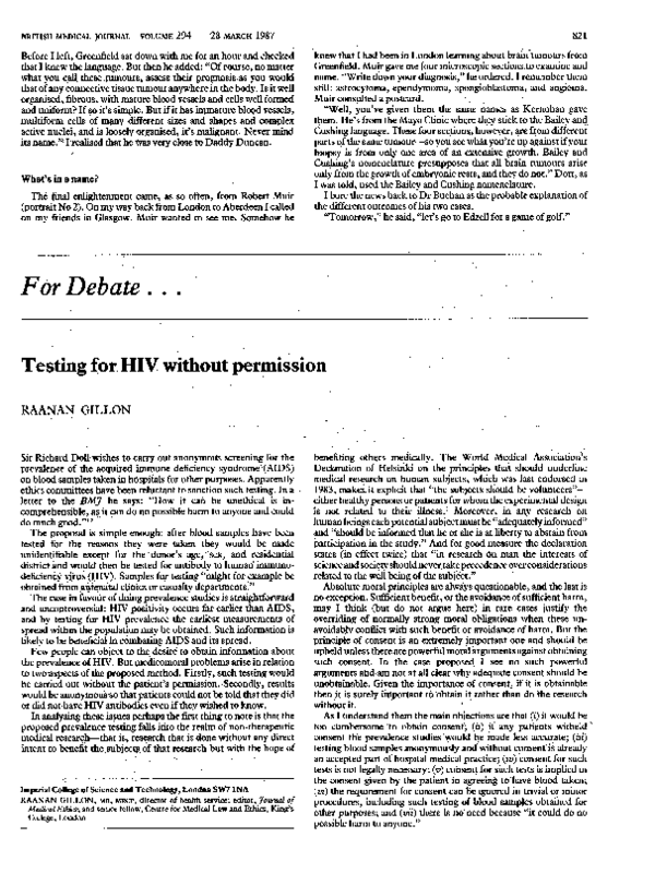 (PDF) Testing for HIV without permission