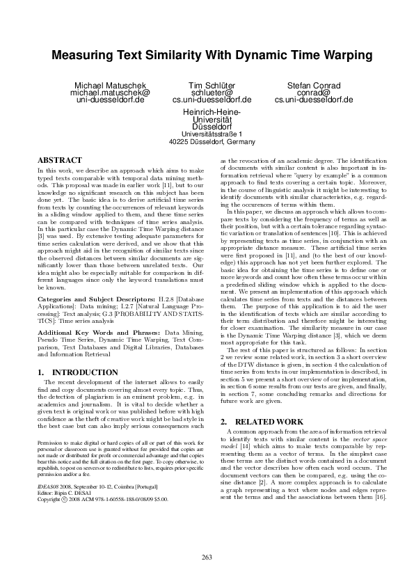 (PDF) Measuring text similarity with dynamic time warping