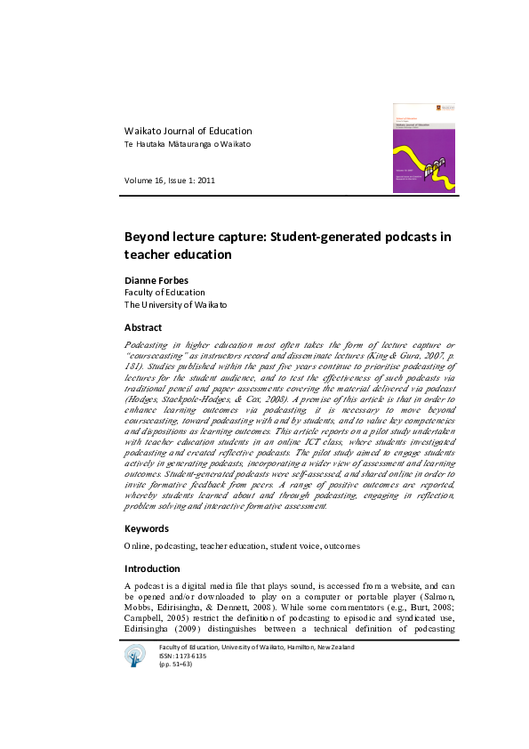 (PDF) Beyond lecture capture: Student-generated podcasts in teacher education