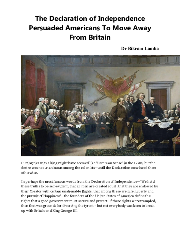 (DOC) The Declaration of Independence Persuaded Americans To Move Away ...
