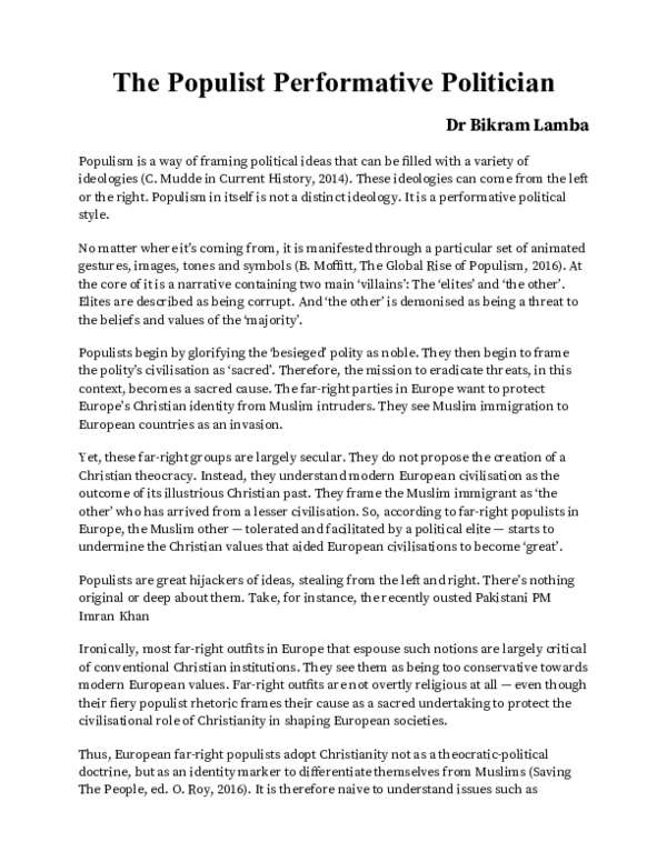 (DOC) The Populist Performative Politician