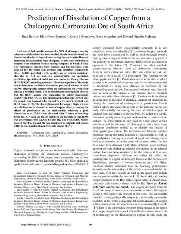 (PDF) Prediction of Dissolution of Copper from a Chalcopyrite ...