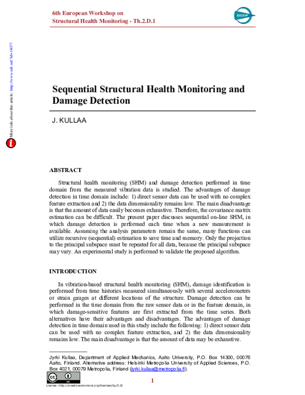(PDF) Sequential Structural Health Monitoring and Damage Detection