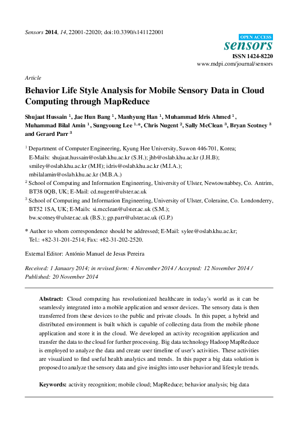 (PDF) Behavior Life Style Analysis for Mobile Sensory Data in Cloud Computing through MapReduce