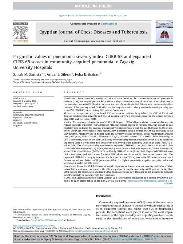 (PDF) Prognostic values of pneumonia severity index, CURB-65 and ...