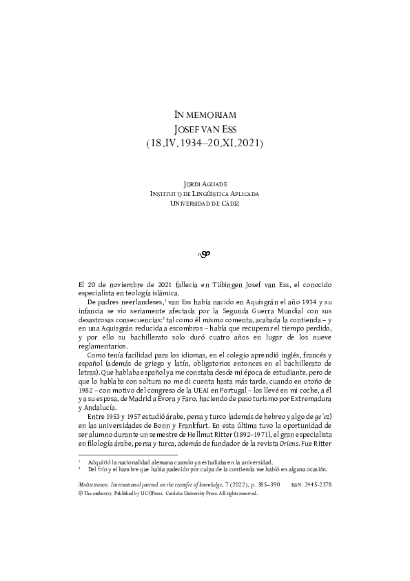 (PDF) In memoriam Josef van Ess