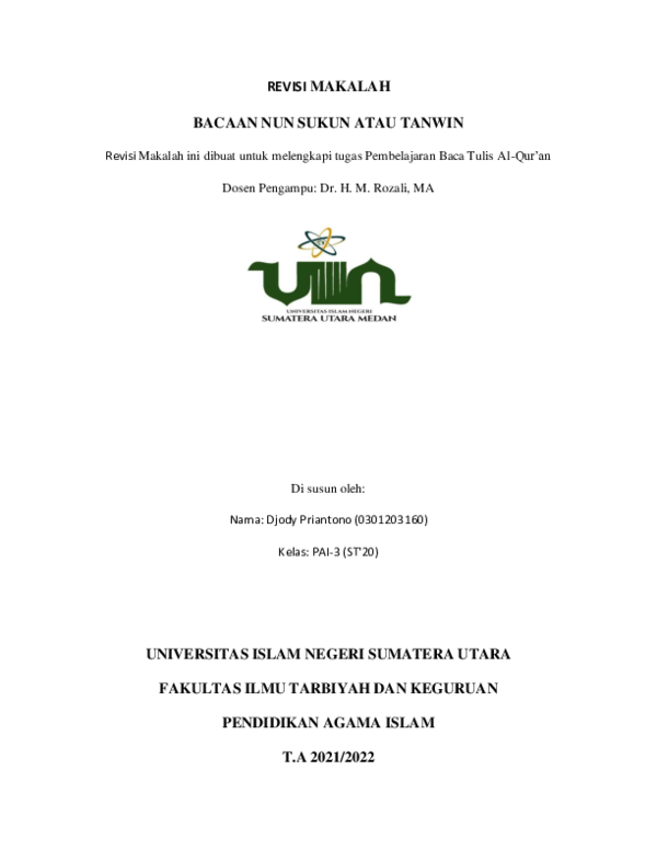 (PDF) REVISI MAKALAH BACAAN NUN SUKUN ATAU TANWIN