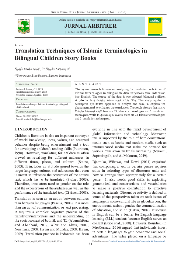 (PDF) Translation Techniques of Islamic Terminologies in Bilingual ...