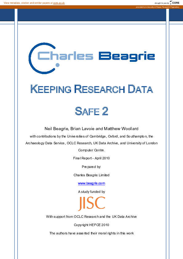 (PDF) Keeping Research Data Safe 2: Final Report
