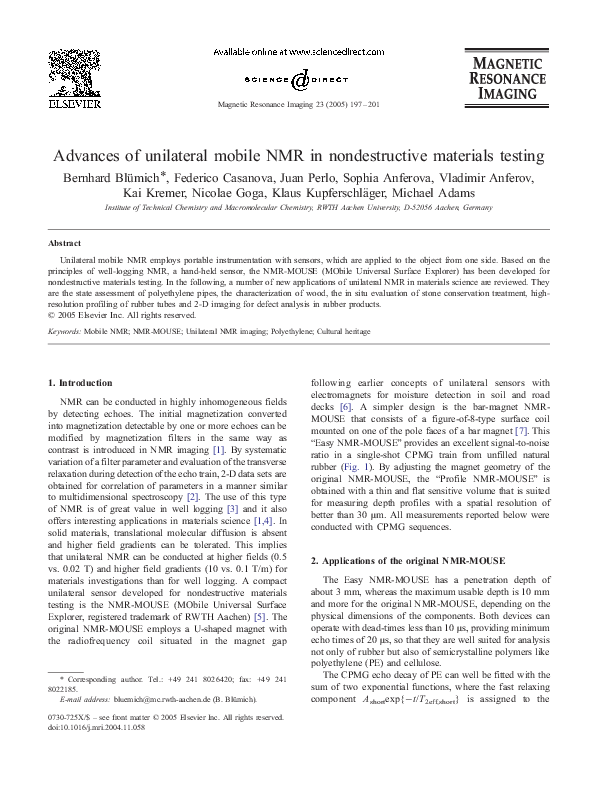 Pdf Advances Of Unilateral Mobile Nmr In Nondestructive Materials