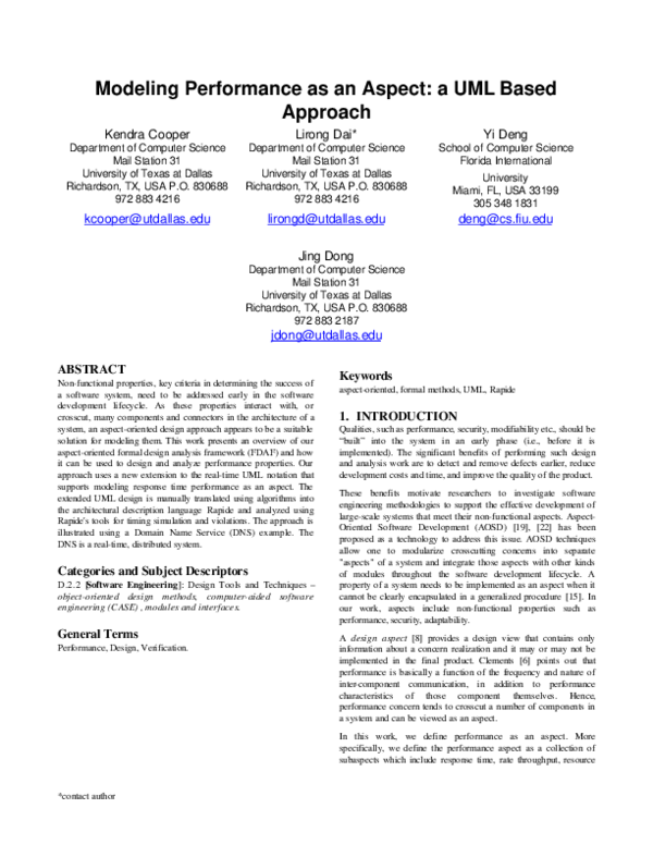 (PDF) Modeling performance as an aspect: A UML based approach (PDF) Modeling performance as an aspect: A UML based approach