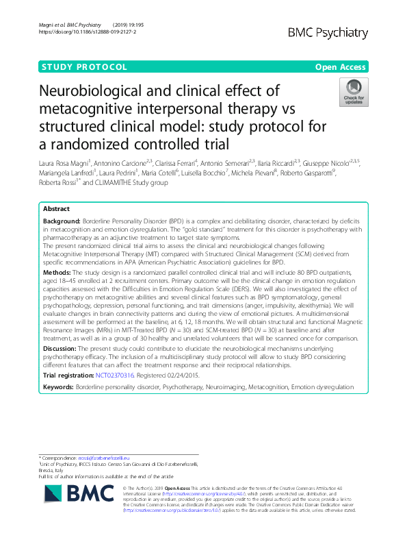 (PDF) Neurobiological and clinical effect of metacognitive interpersonal therapy vs structured ...