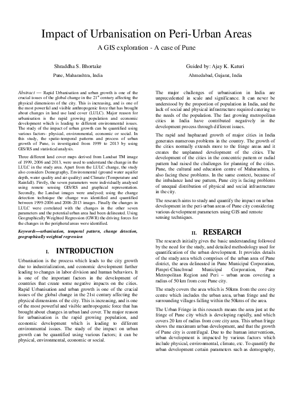 (PDF) Impact of Urbanisation on Peri-Urban Areas A GIS exploration-A ...