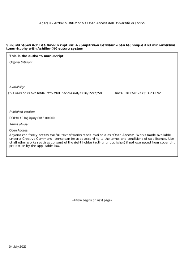 (PDF) Subcutaneous Achilles tendon rupture: A comparison between open ...