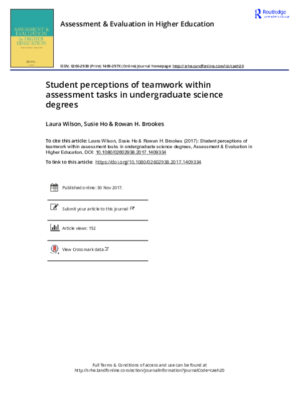 (PDF) Teamwork Skills in Undergraduate Science Education