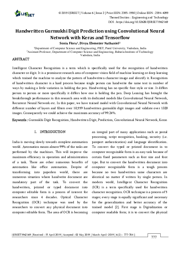 (PDF) Handwritten Gurmukhi Digit Prediction using Convolutional Neural Network with Keras and ...