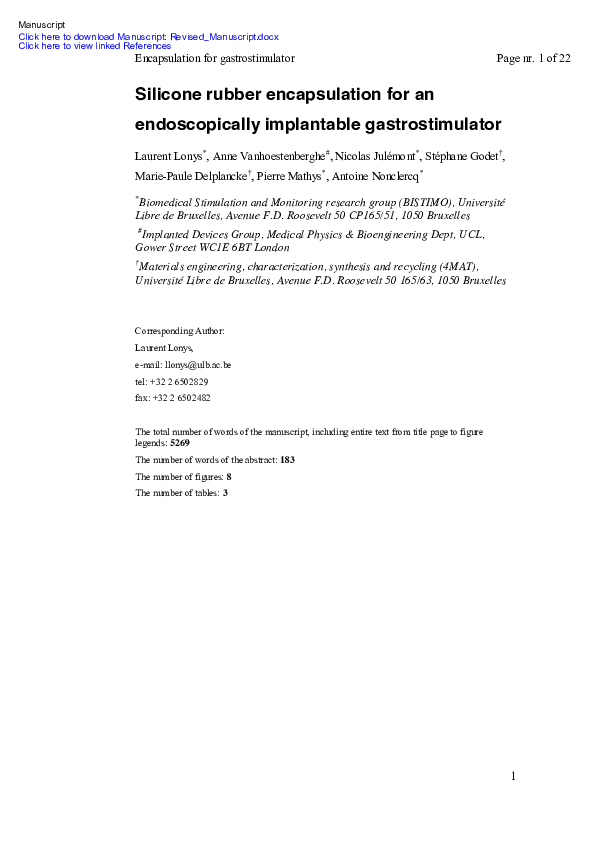 (PDF) Silicone rubber encapsulation for an endoscopically implantable ...