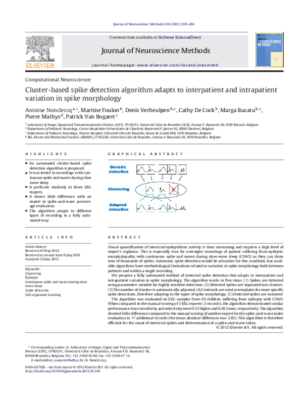 Pdf Cluster Based Spike Detection Algorithm Adapts To Interpatient And Intrapatient Variation