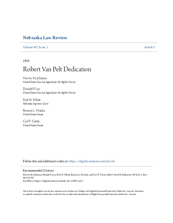 (PDF) Dedication to Judge Robert Van Pelt's Career and Legacy