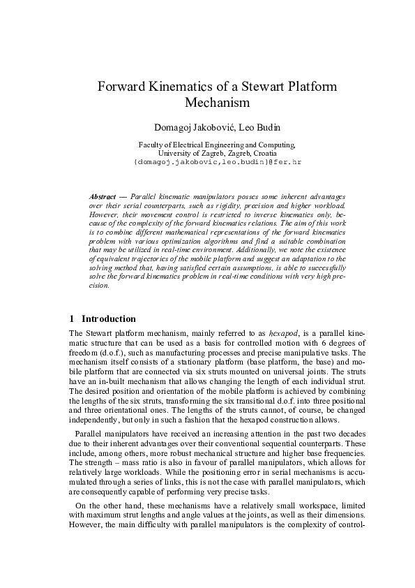 (PDF) Forward kinematics of a stewart parallel mechanism