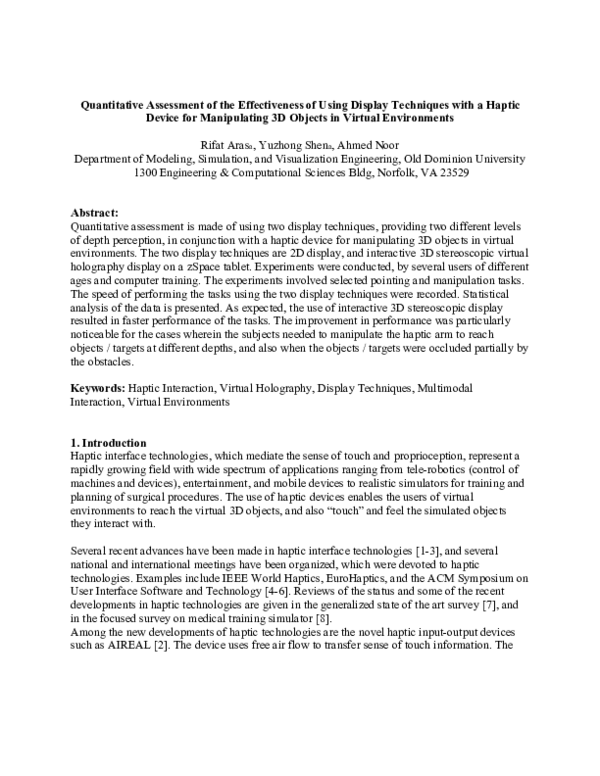 (PDF) Quantitative assessment of the effectiveness of using display techniques with a haptic ...