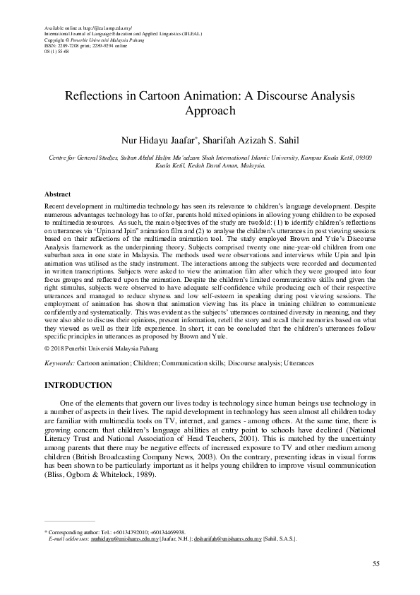(PDF) Reflections in Cartoon Animation: A Discourse Analysis Approach