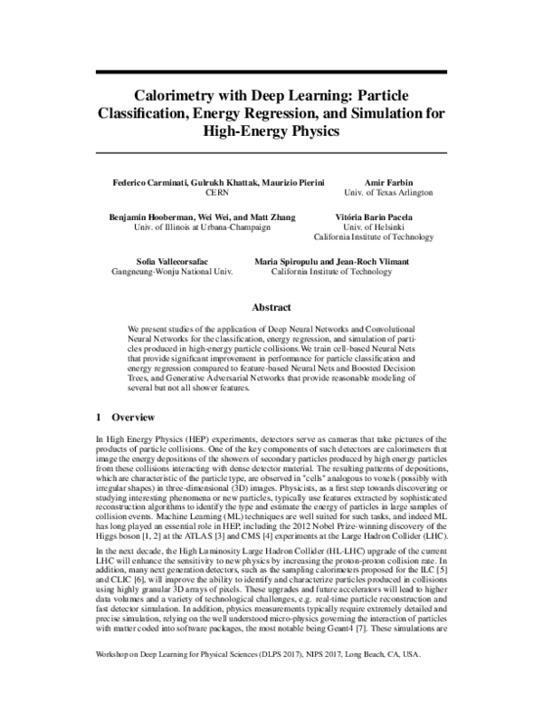(PDF) Calorimetry with Deep Learning : Particle Classification , Energy Regression , and ...