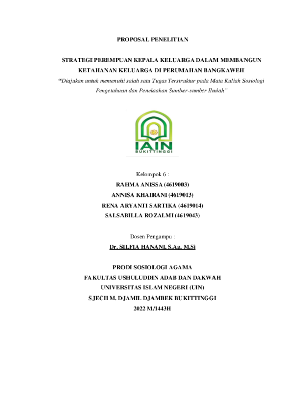 (PDF) PROPOSAL PENELITIAN STRATEGI PEREMPUAN KEPALA KELUARGA DALAM ...
