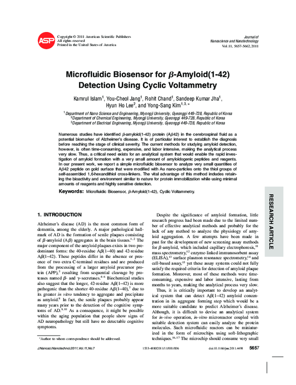 (PDF) Microfluidic Biosensor for β -Amyloid(1-42) Detection Using Cyclic Voltammetry