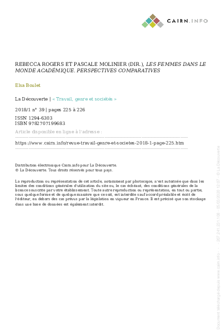 (PDF) Rebecca Rogers et Pascale Molinier (dir.), Les Femmes dans le ...