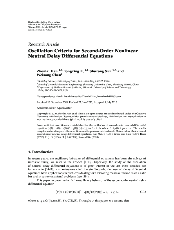 Pdf Oscillation Criteria For Second Order Nonlinear Neutral Delay Differential Equations