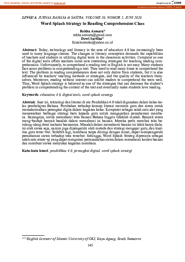 (PDF) Word Splash Strategy in Reading Comprehension Class