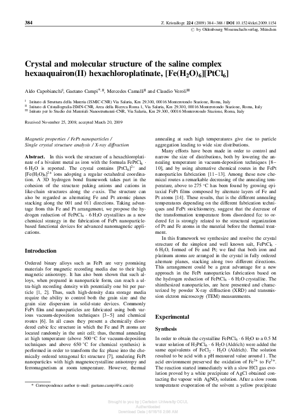(PDF) Crystal and molecular structure of the saline complex ...
