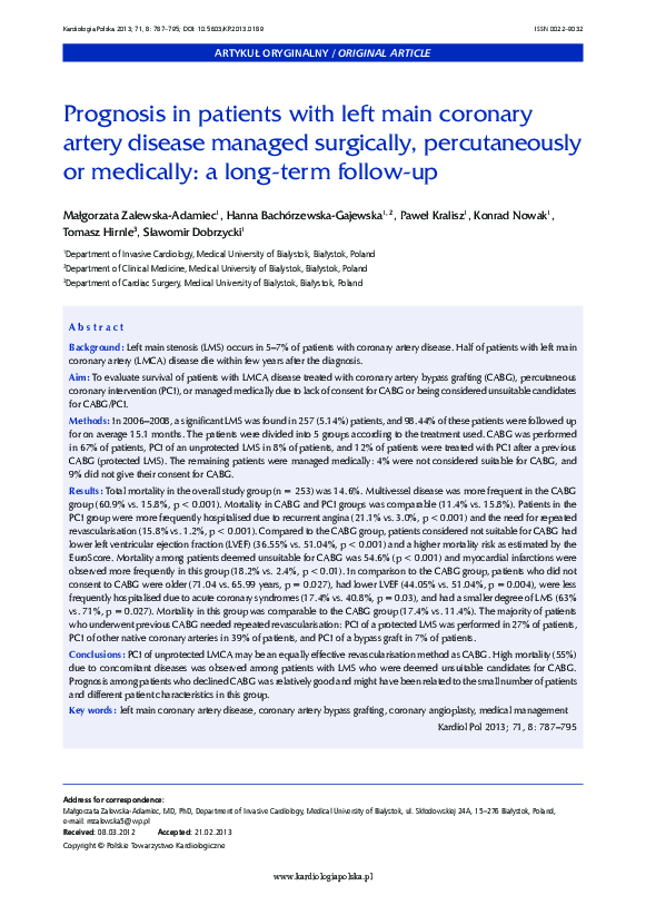 (PDF) Left Main Coronary Percutaneous Coronary Intervention (PCI): A ...